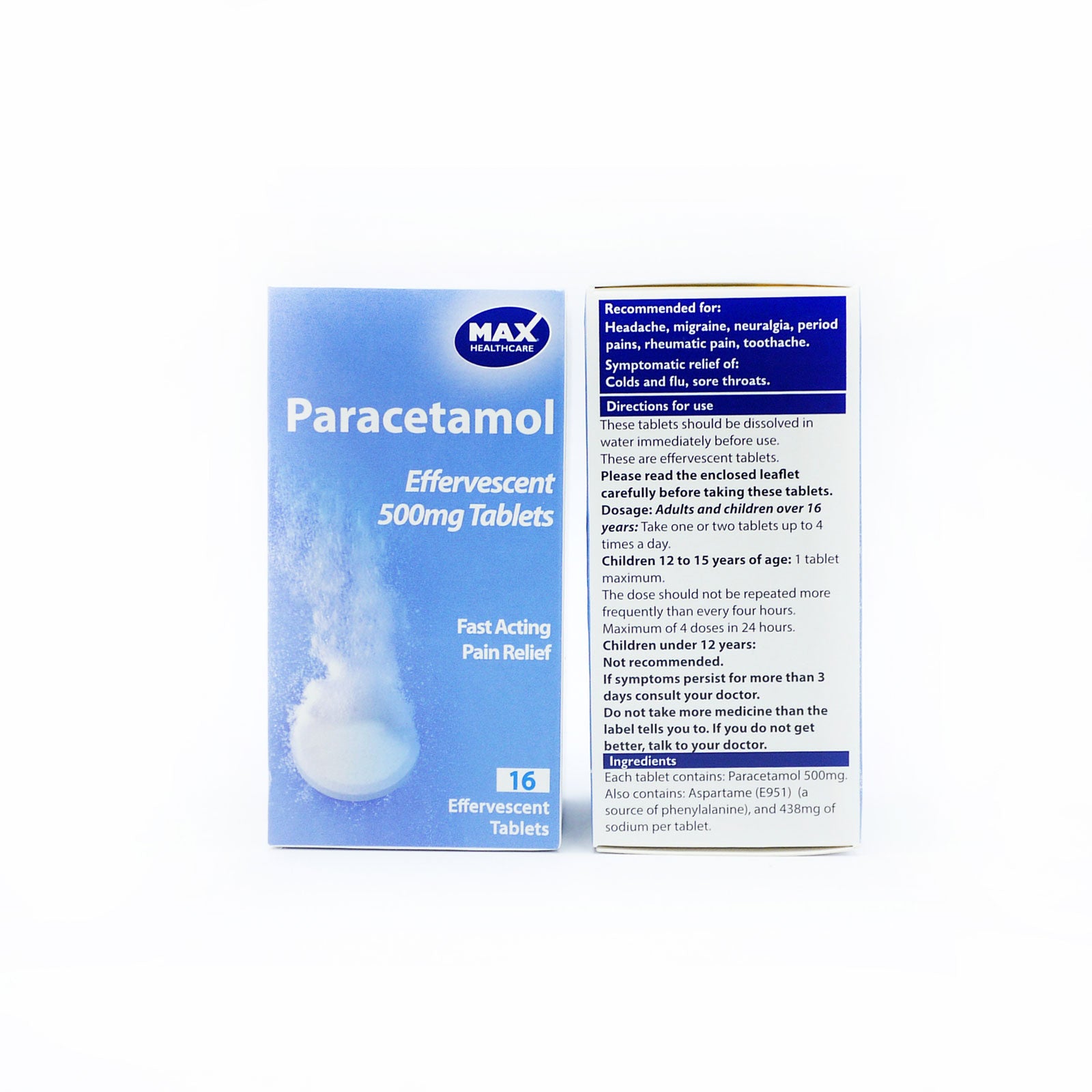 MAX EFFERVESCENT PARACETAMOL TABLETS 16'S – Coopers Of Barnet