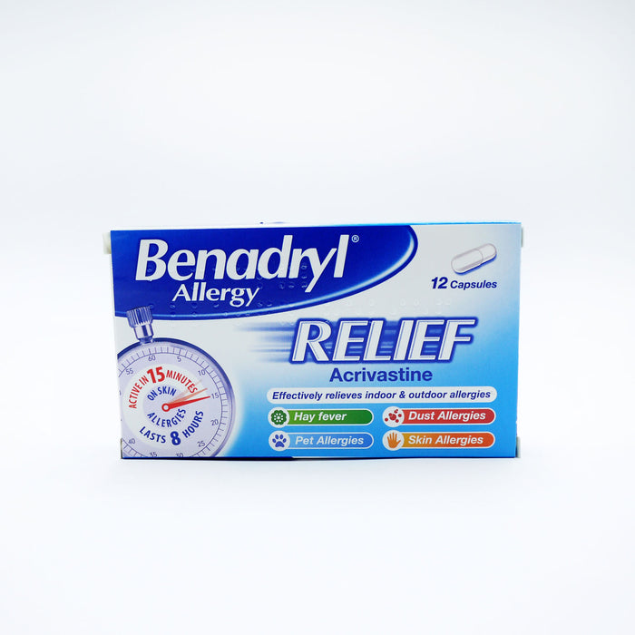 BENADRYL ALLERGY RELIEF ACRIVASTINE CAPS 12'S — coopersofbarnett