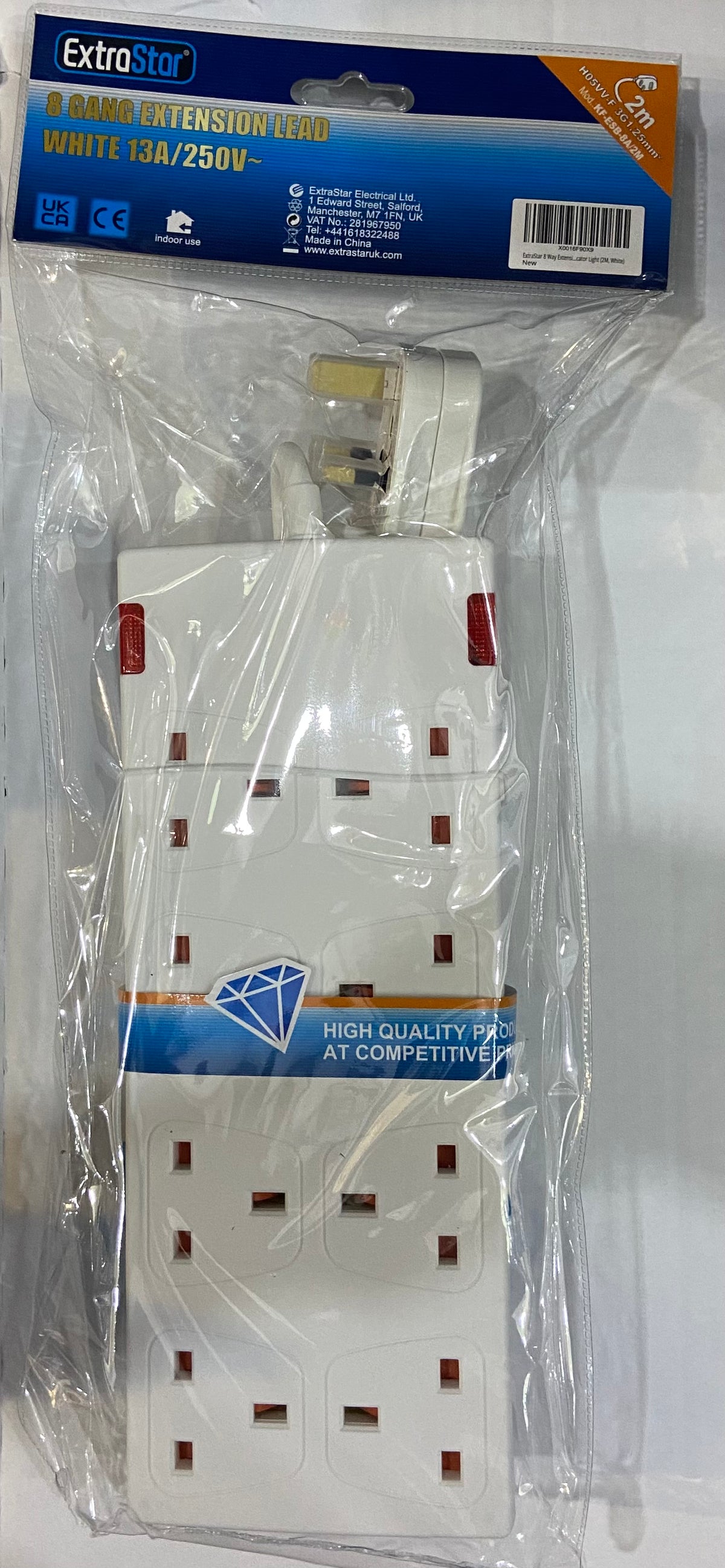 EXTRA STAR 8 GANG EXTENSION LEAD WHITE 13A/250V 2m — coopersofbarnett