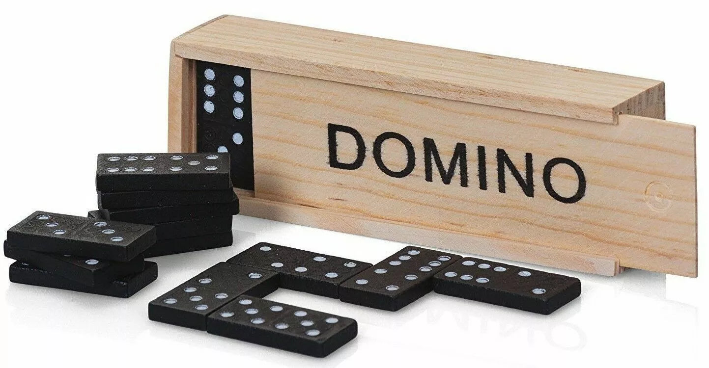 TRADITIONAL DOMINOES SET WOODEN KIT BOX GAME FAMILY FUN HOME INDOOR KI ...