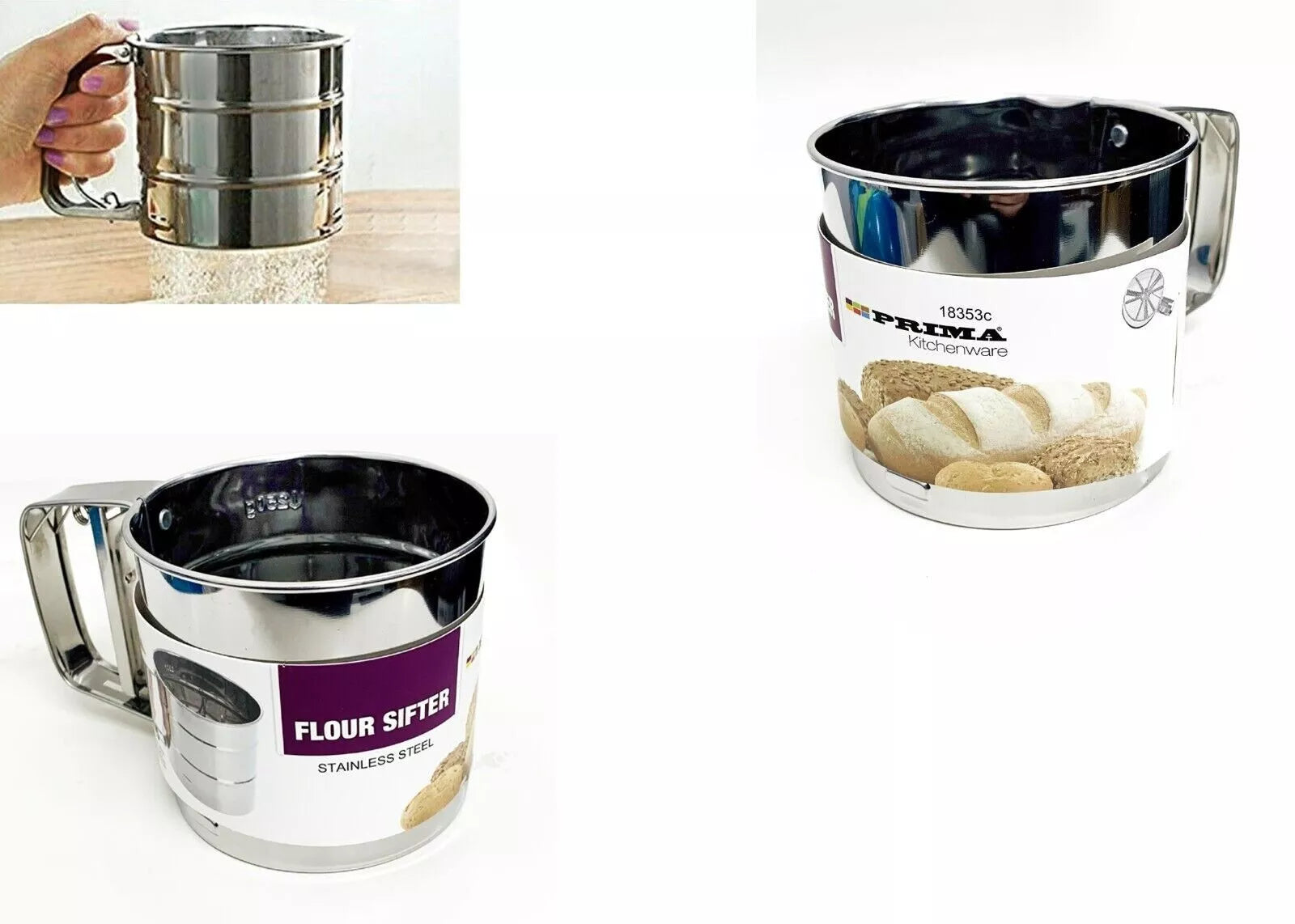 Stainless Steel Handheld Flour Shaker Mesh Sieve Cup Icing Sugar Semi ...